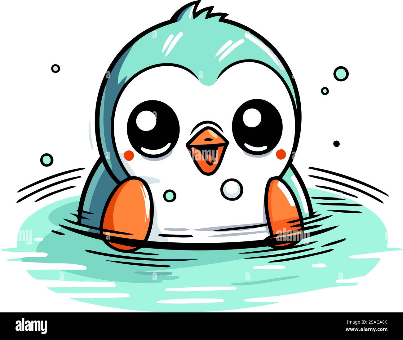 Cute cartoon penguin swimming in the water. Vector illustration Stock ...