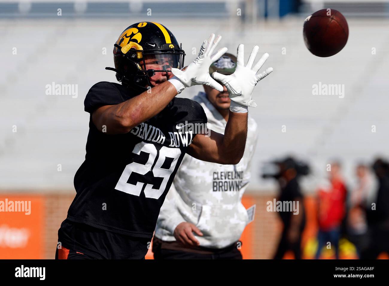 National team defensive back Sebastian Castro of Iowa (29) runs through ...