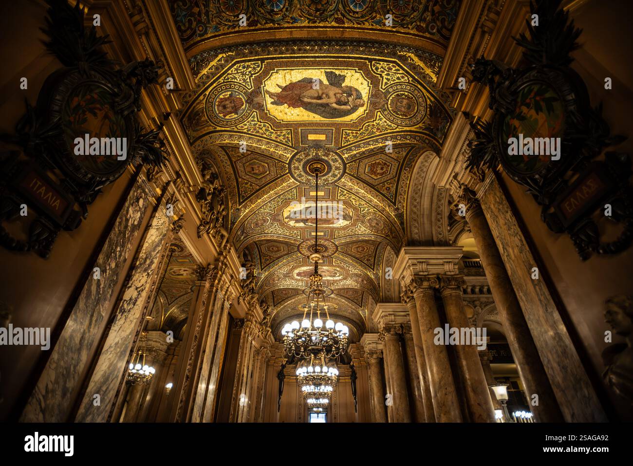 Ornate Ceilings and Chandeliers in the Avant-Foyer of Opera Garnier ...