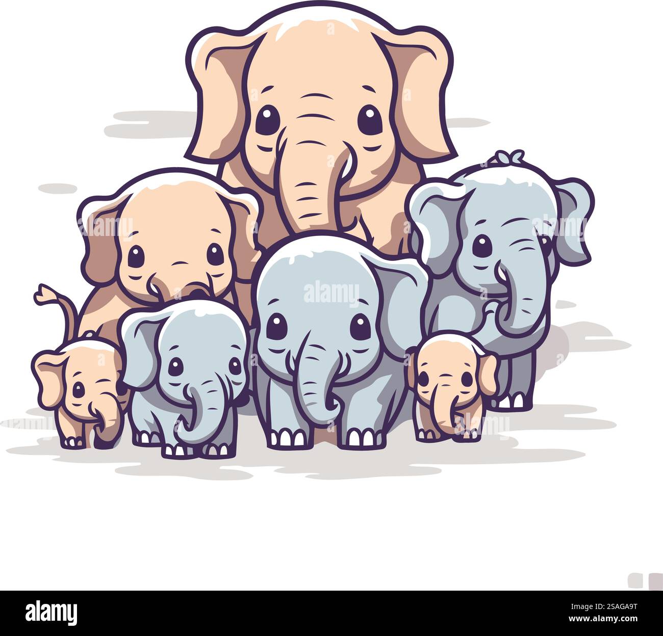 Elephants family. Vector illustration of a group of elephants Stock ...