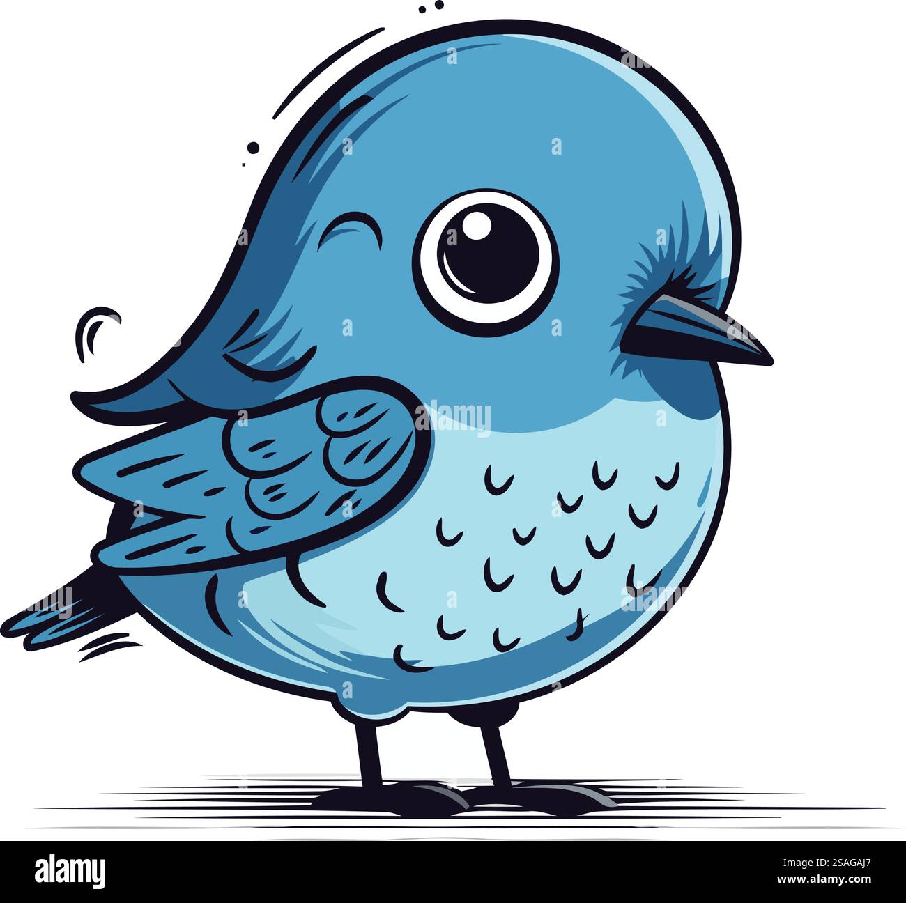 Vector illustration of a cute cartoon blue bird on a white background ...