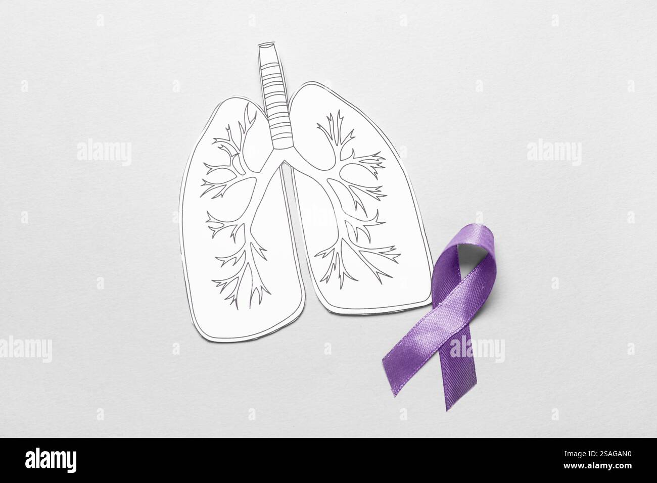 Drawn paper lungs with ribbon on grey background Stock Photo - Alamy