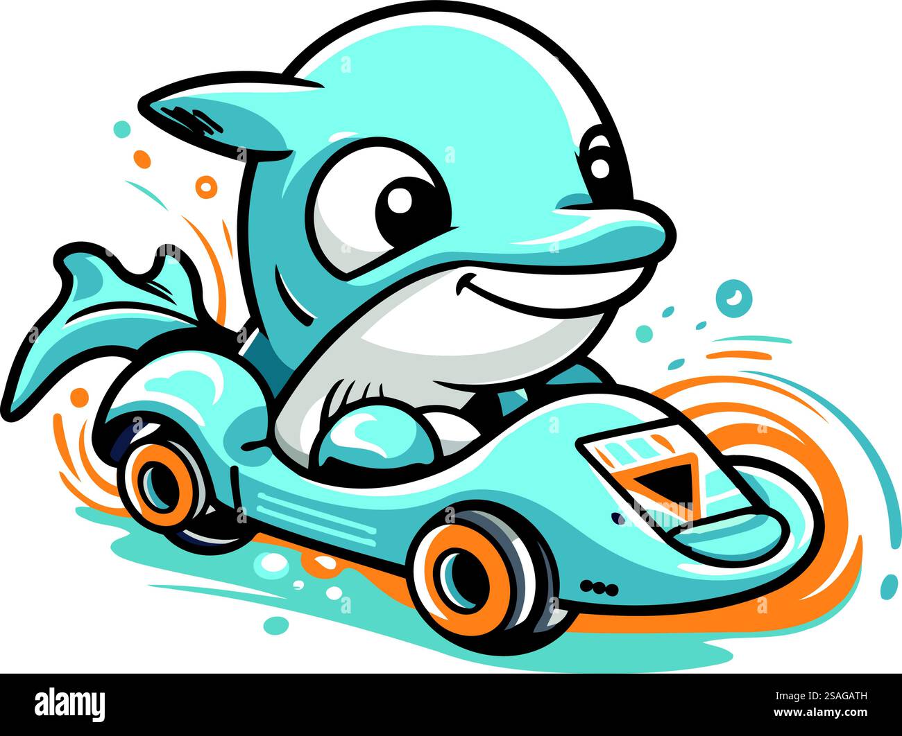 Cute cartoon dolphin driving a car. Vector illustration isolated on ...