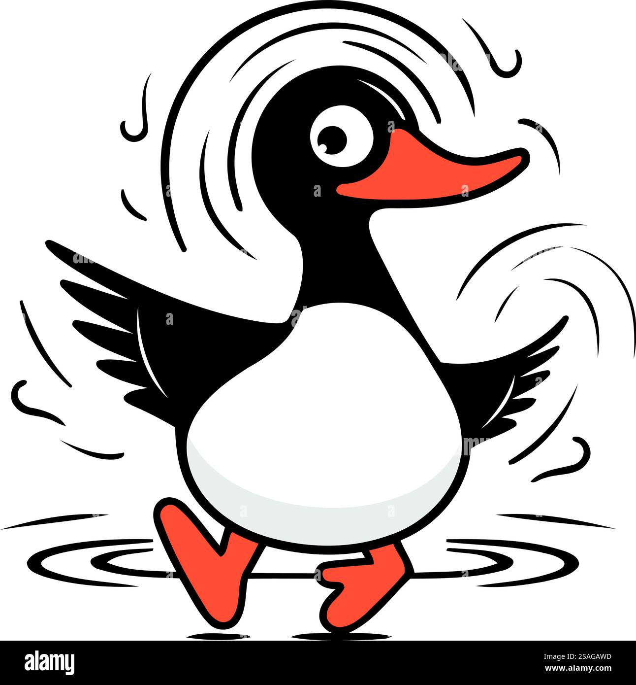 Vector illustration of a cute cartoon duck with wings flying in the ...