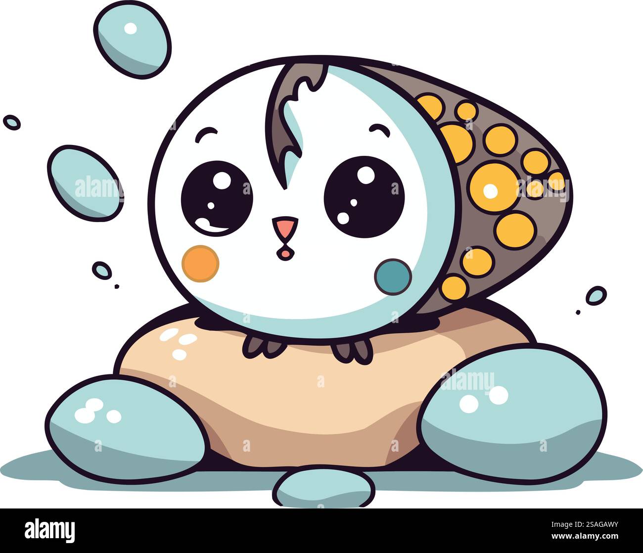 Cute cartoon turtle on a rock. Vector illustration isolated on white ...