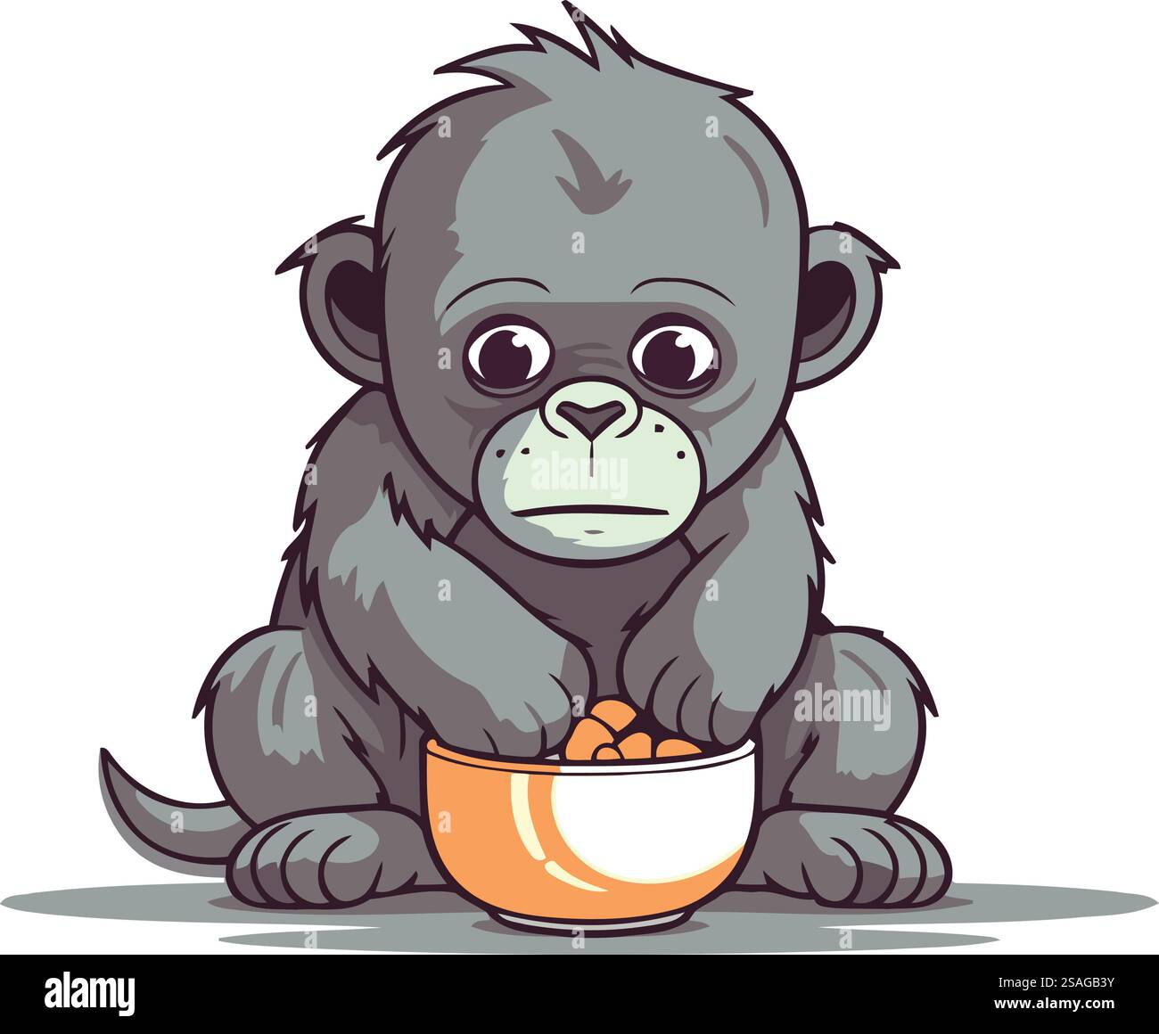 Chimpanzee sitting with bowl of food. Vector illustration Stock Vector ...