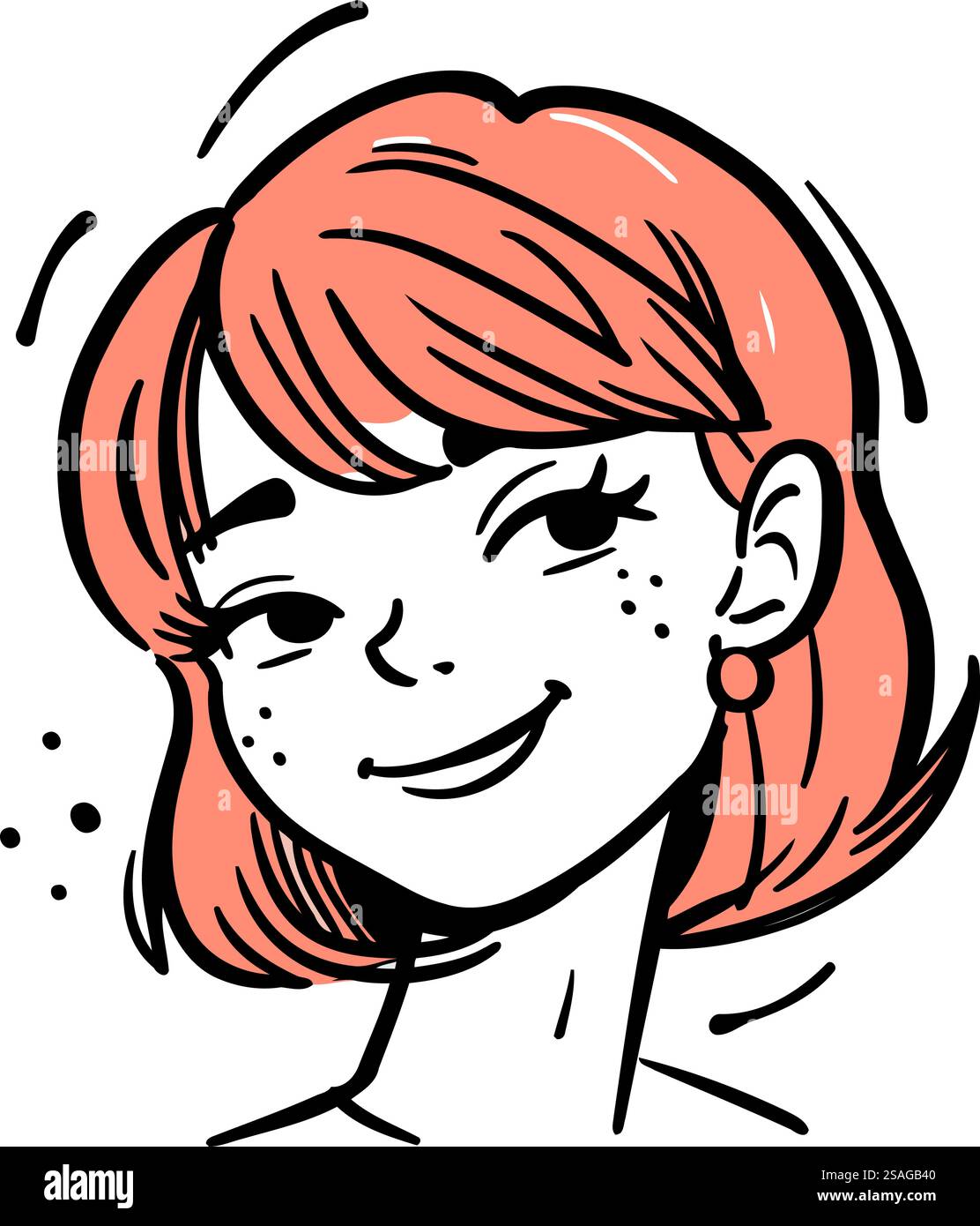 Vector Illustration Of A Smiling Red Haired Woman With Short Hair Stock