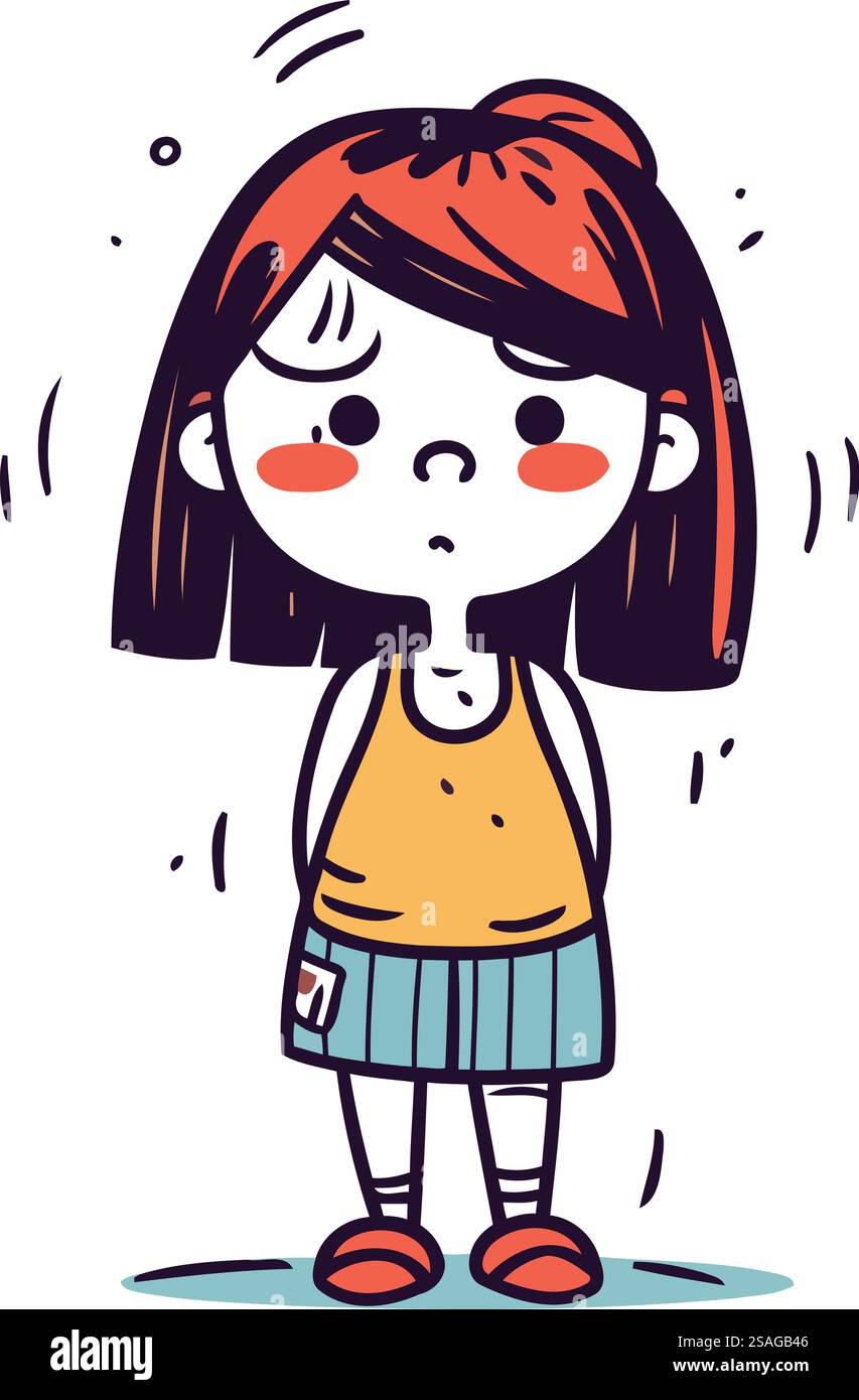 Angry little girl cartoon character. Vector illustration in a flat ...