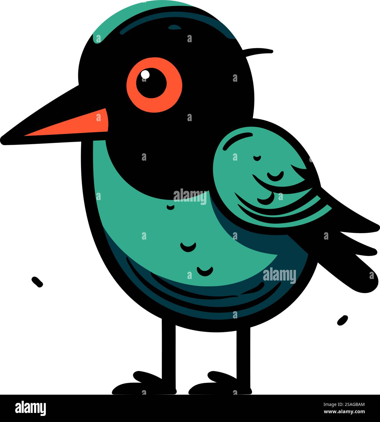 Cute black bird with orange eyes. Cute cartoon vector illustration ...