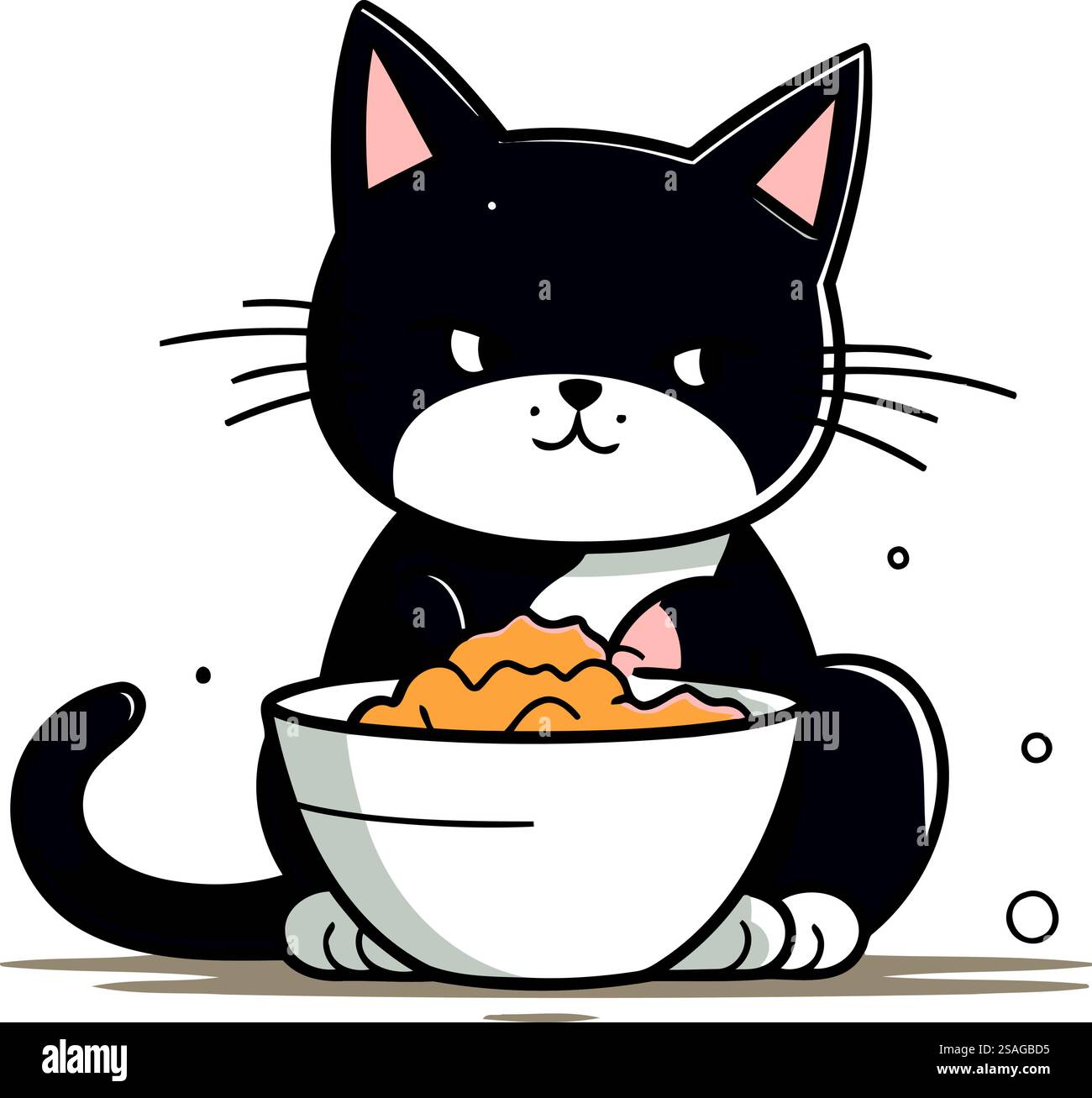 Cute cat eating a bowl of cereals. Vector illustration Stock Vector ...