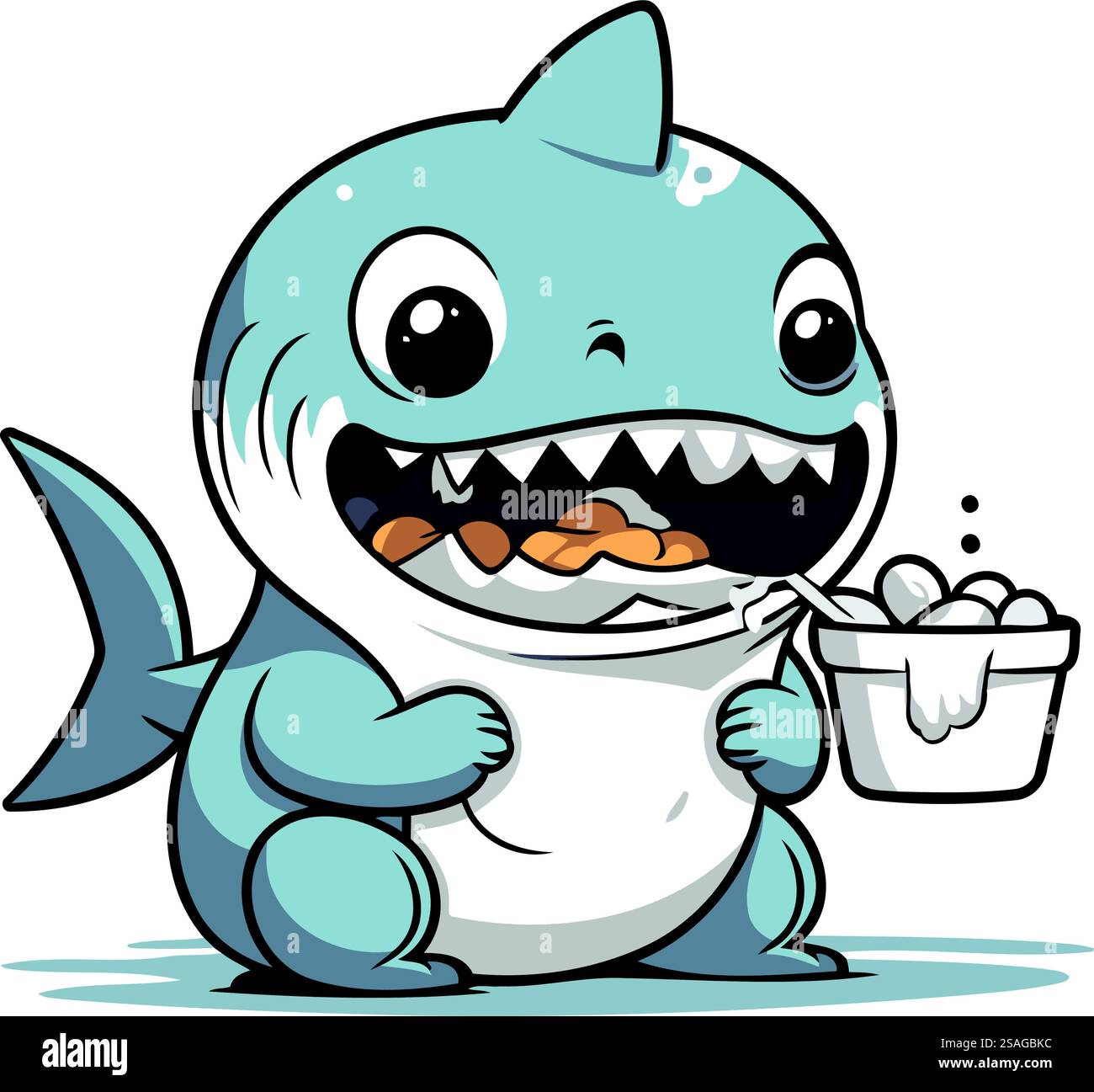 Cute cartoon shark with a bowl of milk. Vector illustration Stock ...