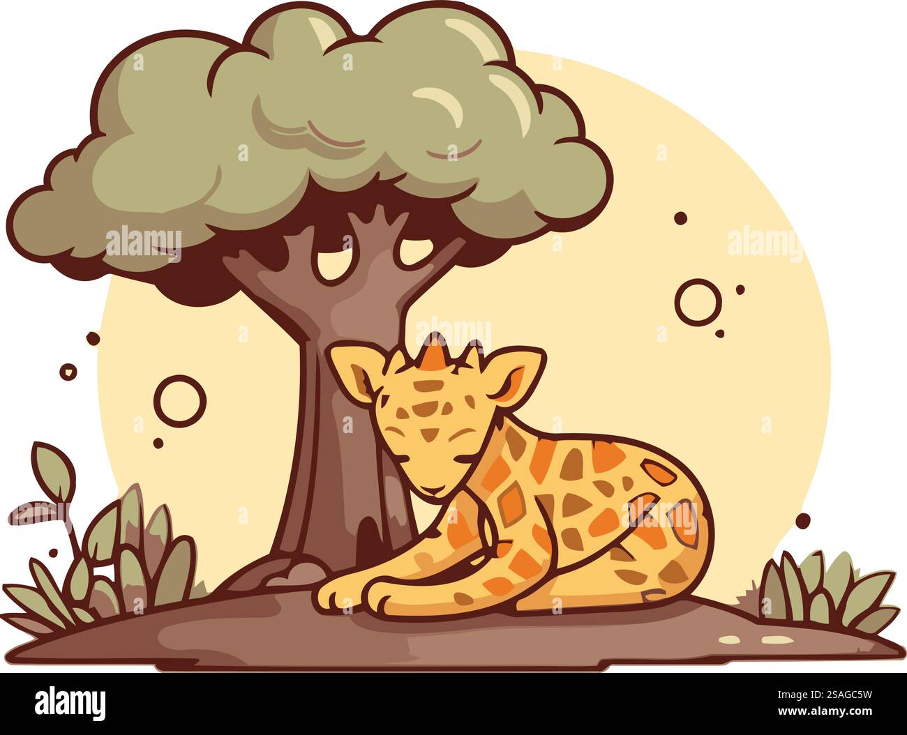 Cute cartoon leopard sleeping in the jungle. Vector illustration Stock ...
