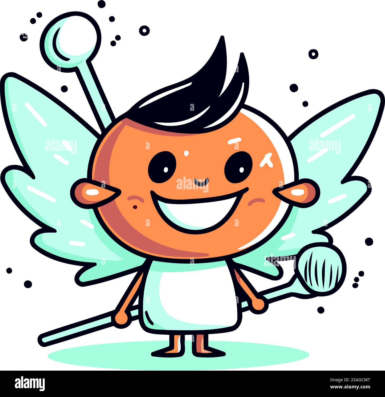 Cute cartoon vector illustration of a cute angel holding a magic wand ...