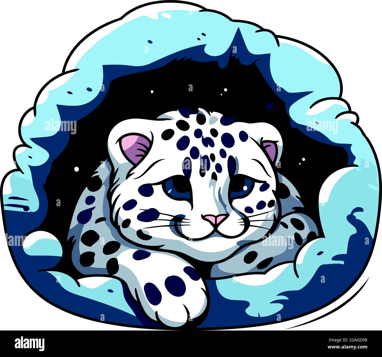 Cute cartoon snow leopard in the hole. Vector illustration Stock Vector ...