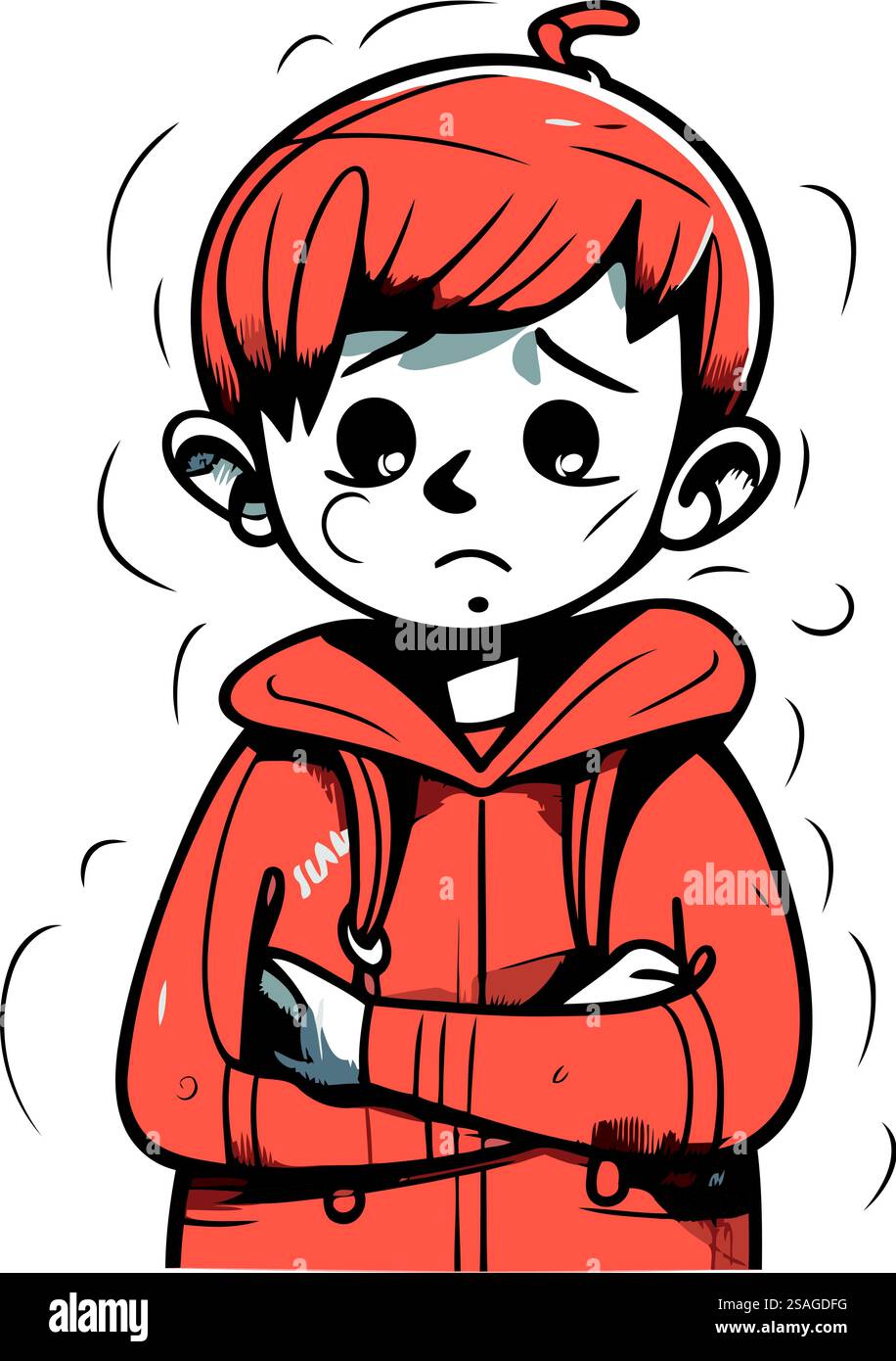 Angry boy with red hair. Vector illustration of a child in a coat Stock ...