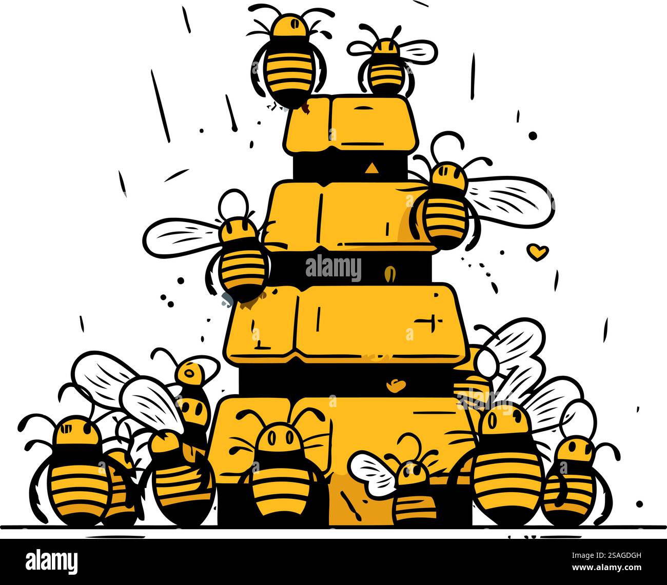 Bees flying around a pile of honeycombs. Vector illustration Stock ...
