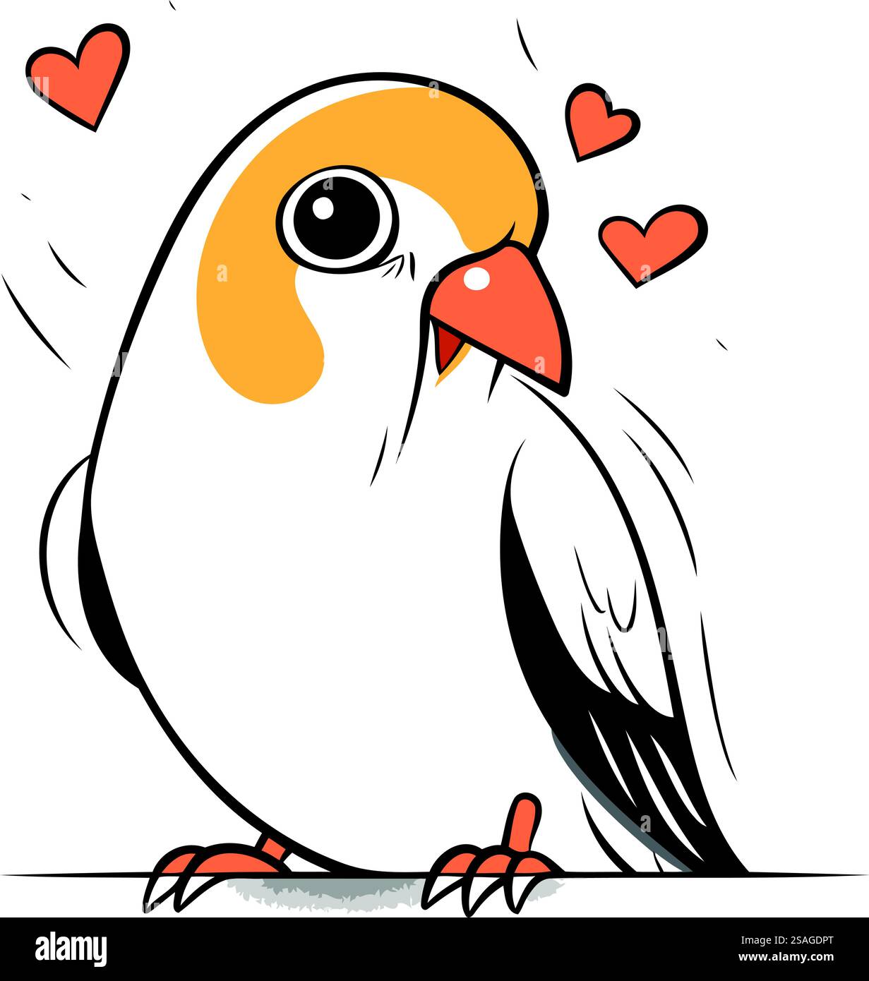 Cute parrot with hearts on a white background. Vector illustration ...
