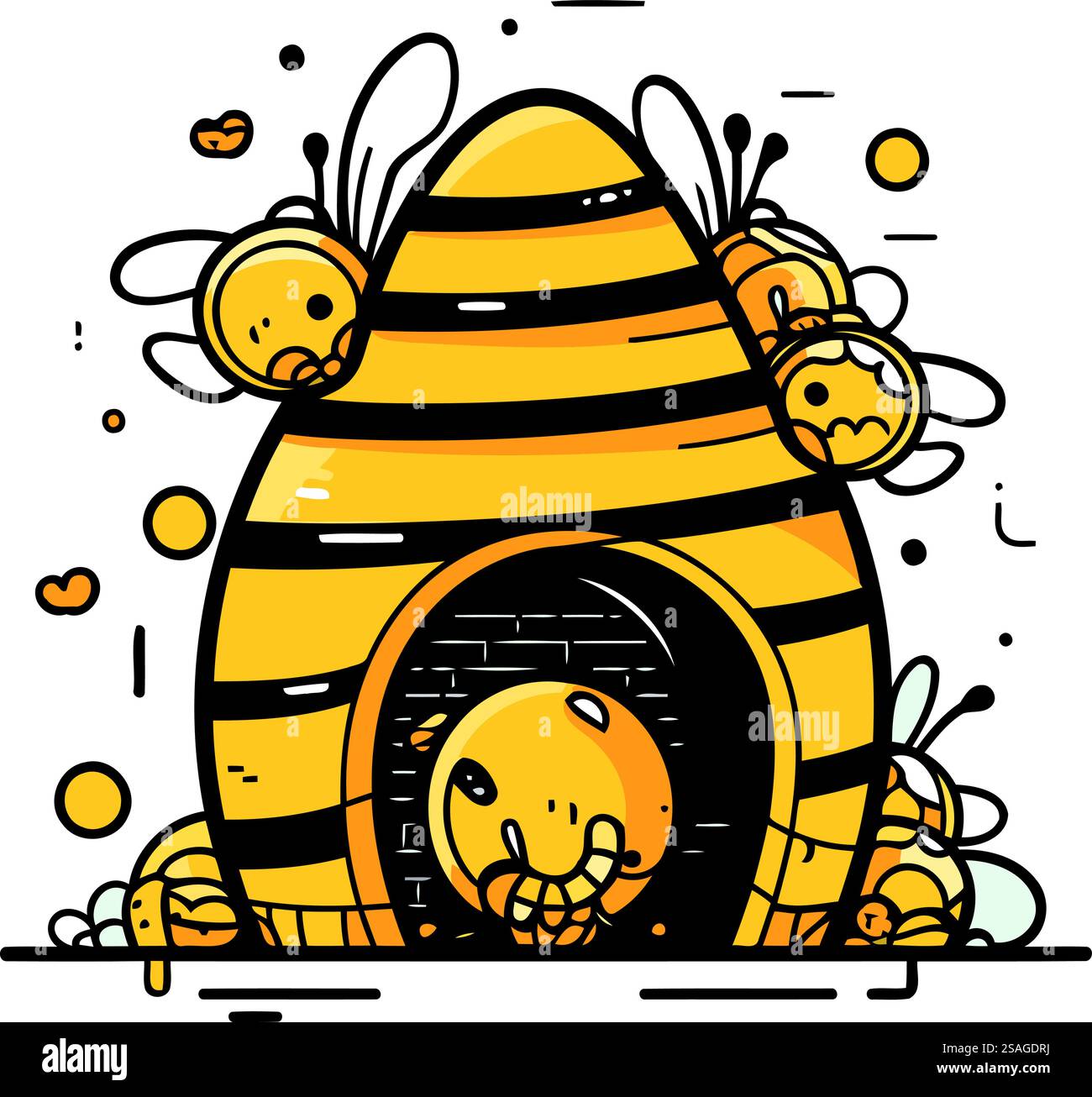 Honey bee in a bee hive. Vector illustration in doodle style Stock ...