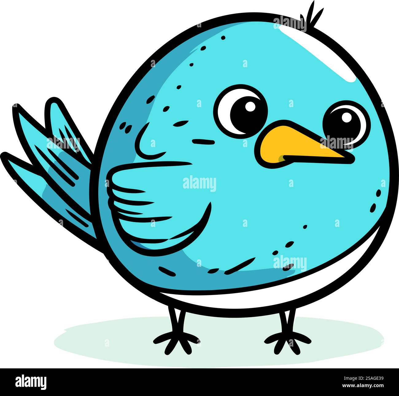 Cute blue bird on white background. Hand drawn vector illustration ...