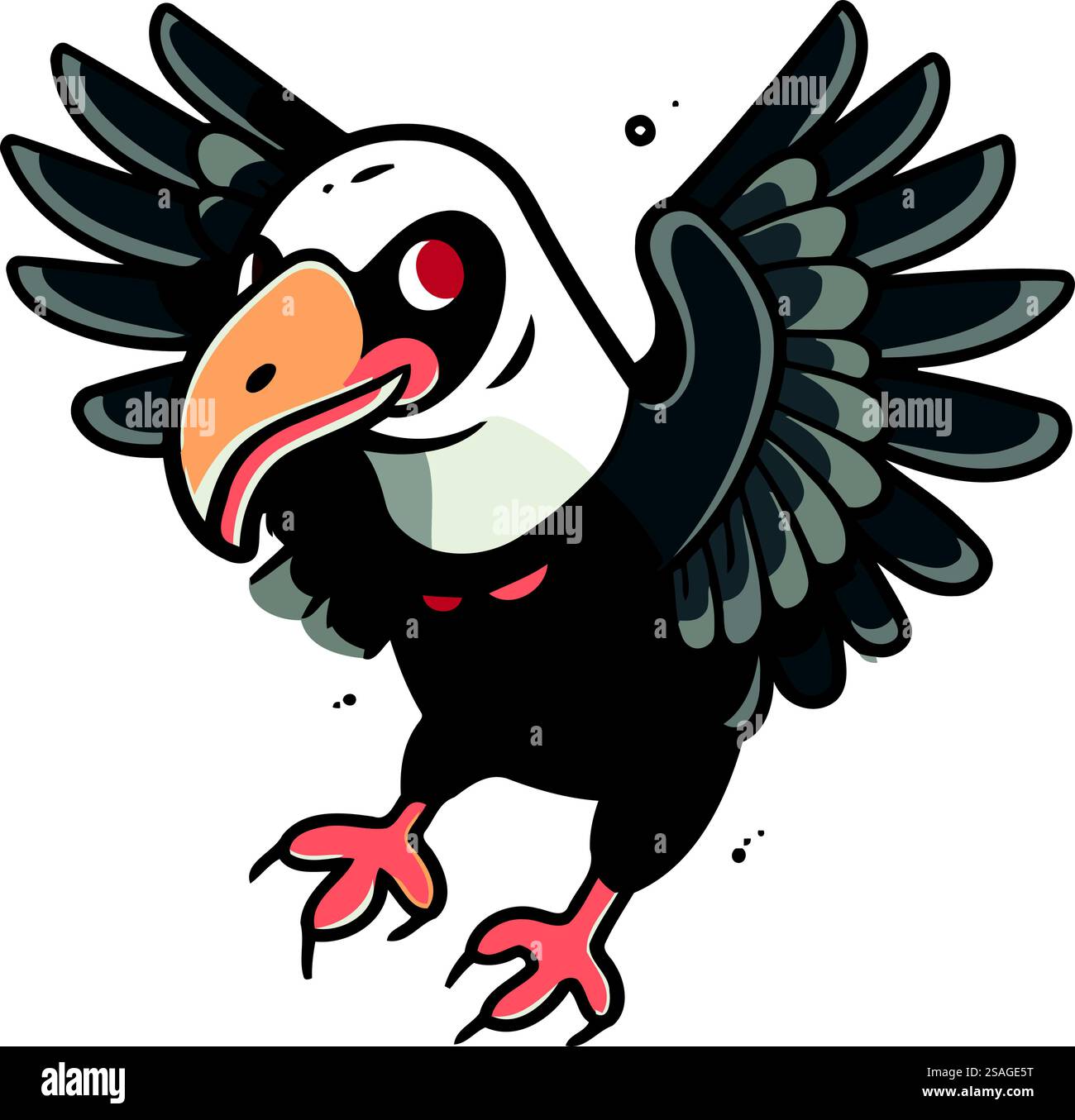 Cartoon illustration of a bald eagle with open wings. Vector clip art ...