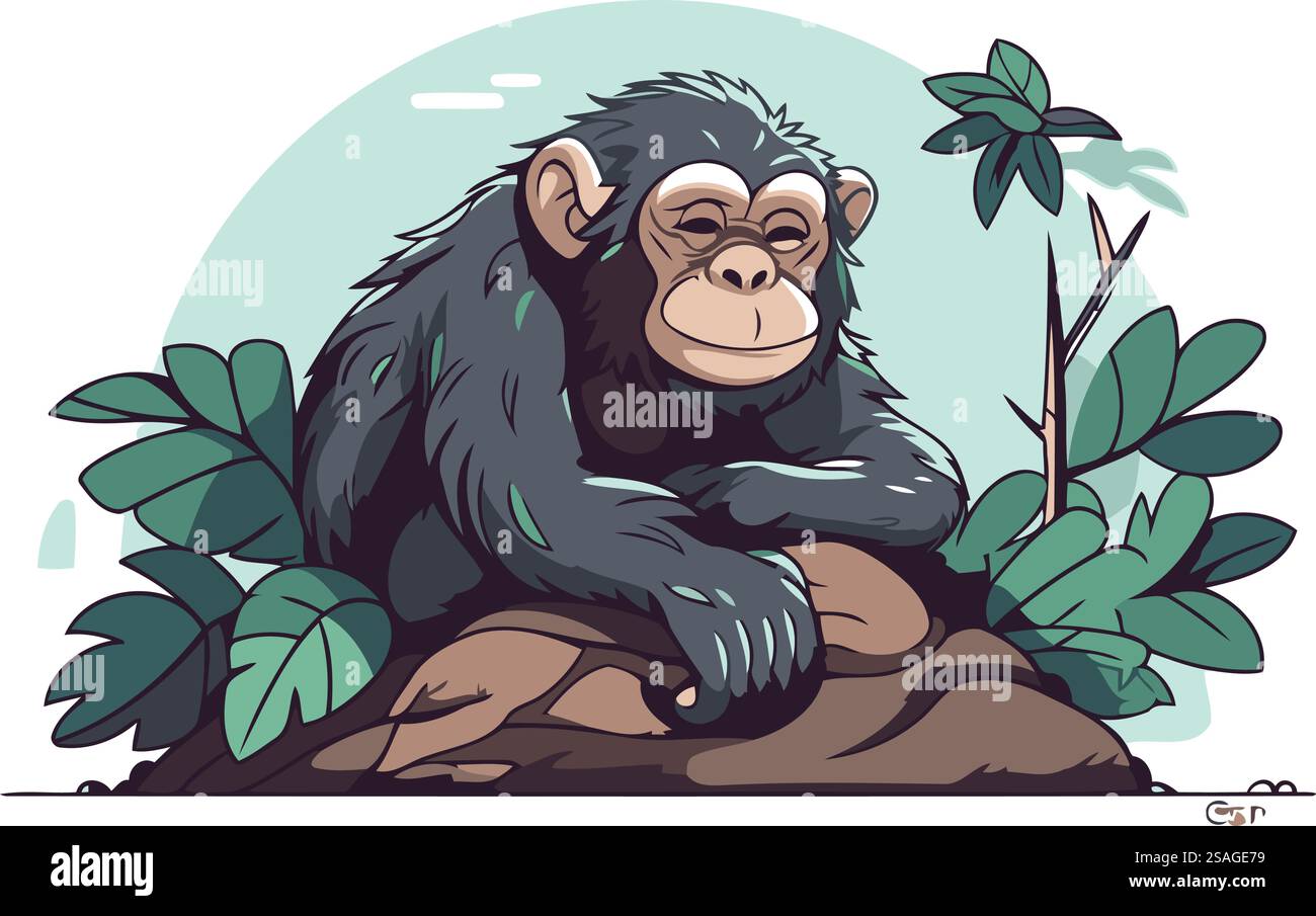 Sitting on the rock in the forest Stock Vector Images - Alamy