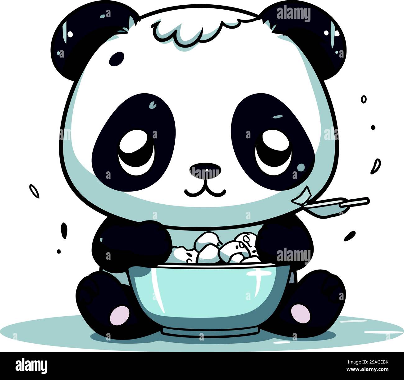 Cute panda eating a bowl of food. Vector illustration Stock Vector ...