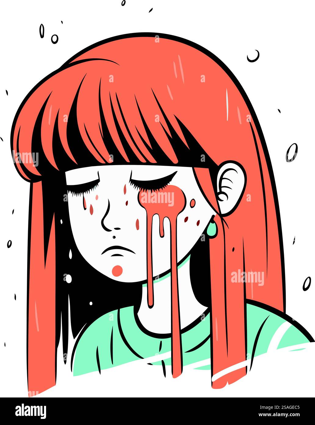 Crying girl with red hair. Vector illustration on white background ...