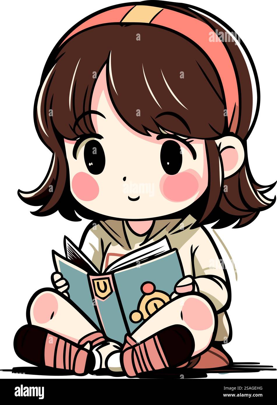 Girl reading a book. Cute cartoon girl. Vector illustration Stock ...