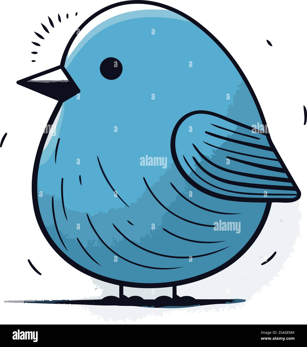 Cute blue bird on white background. Hand drawn vector illustration ...
