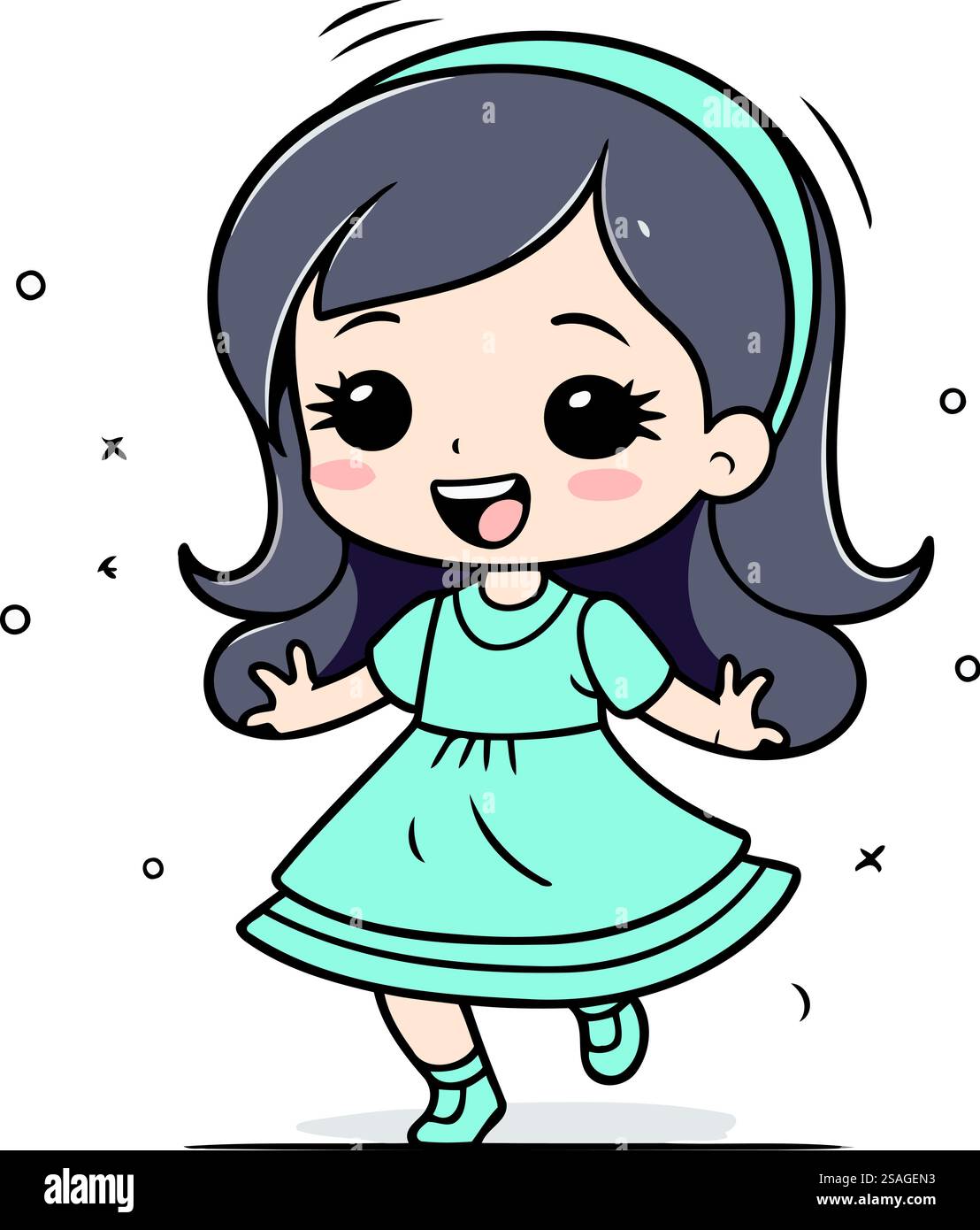Cute little girl in blue dress. Vector cartoon character illustration ...