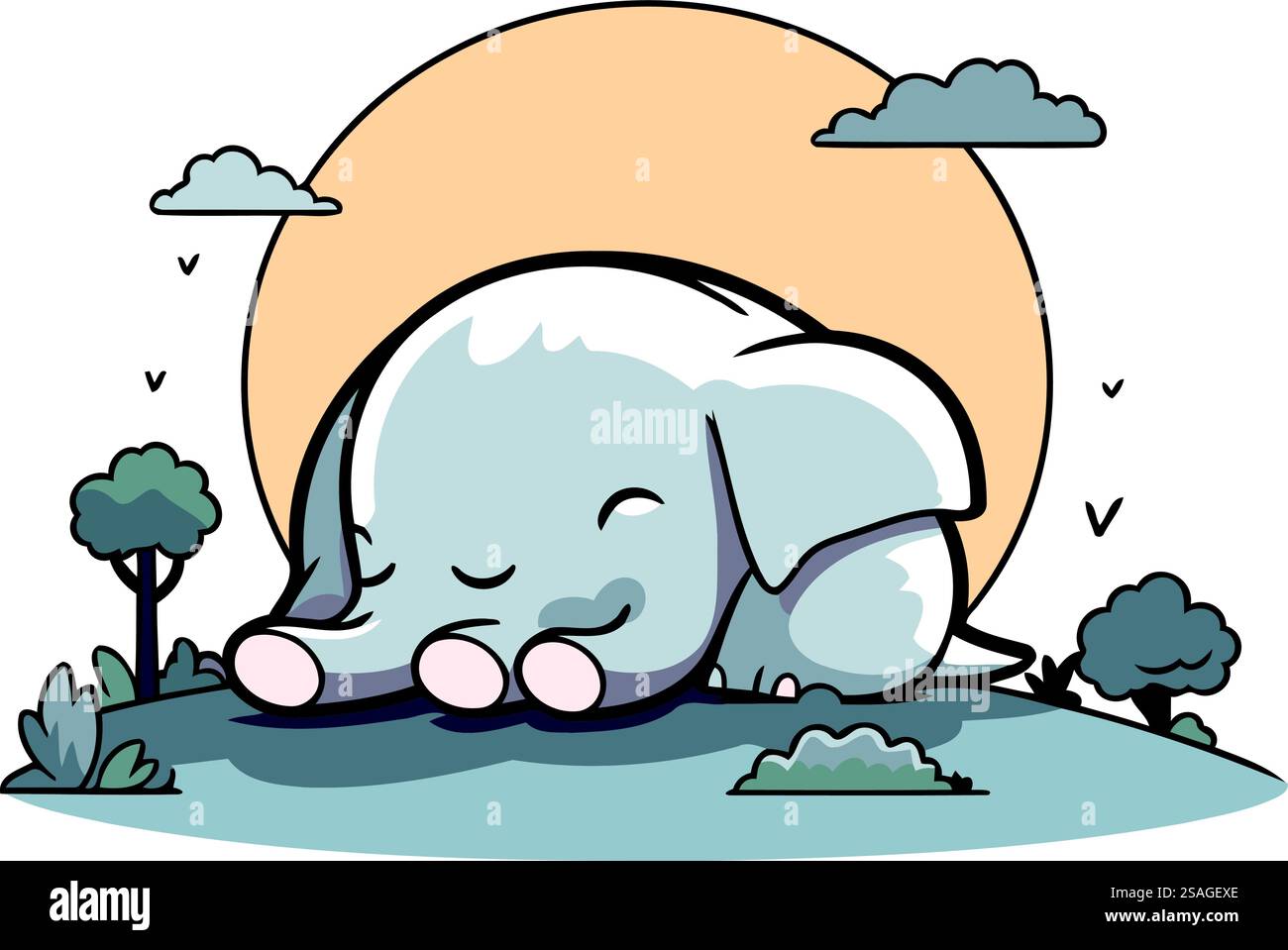 Cute elephant sleeping in the park. Vector illustration in cartoon ...