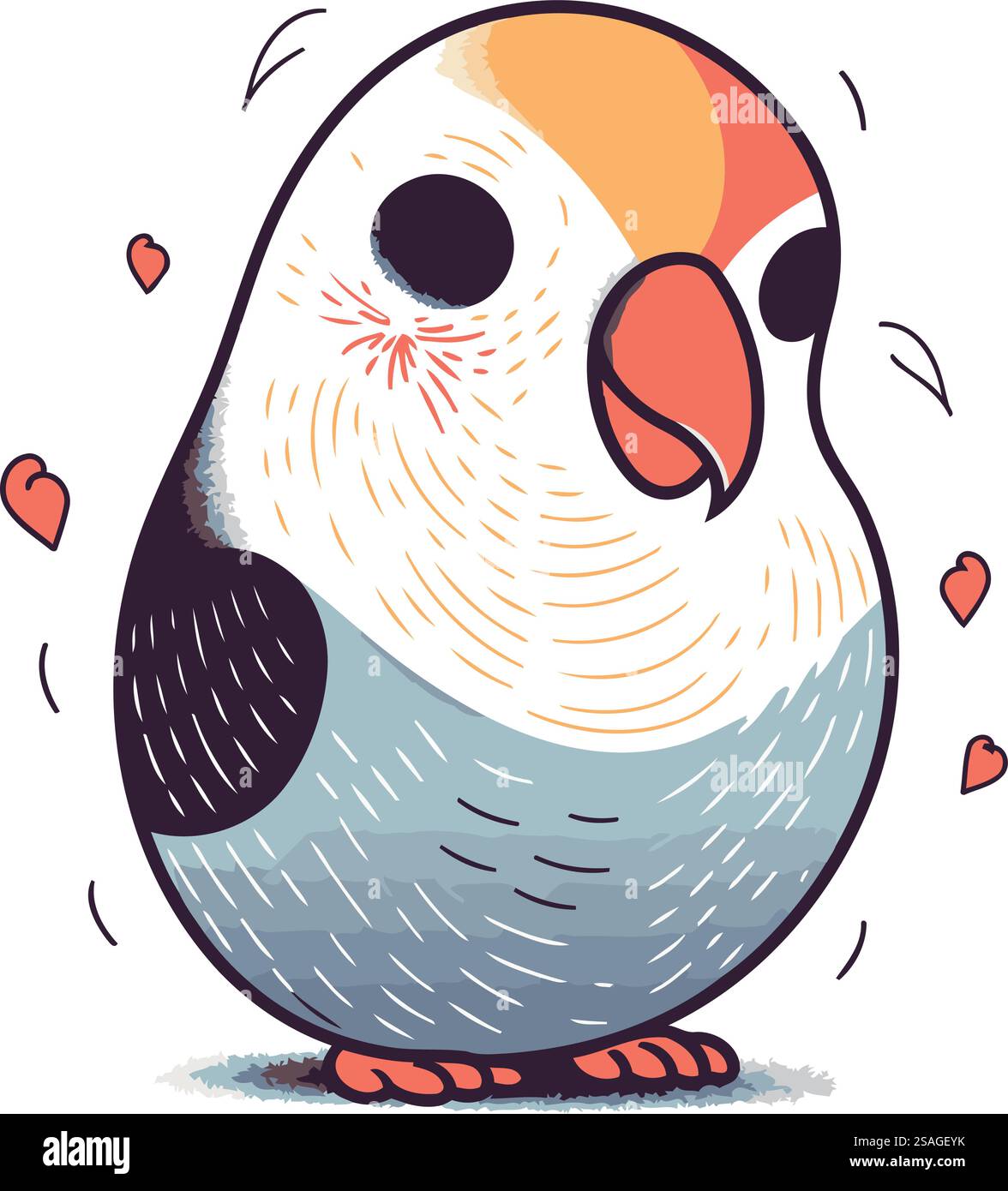 Cute parrot with hearts. Vector illustration isolated on white ...
