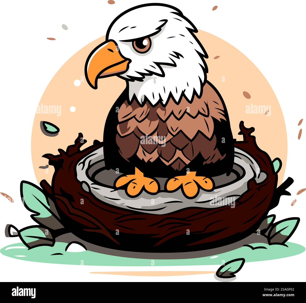 Bald eagle sitting in the nest. Vector illustration in cartoon style ...