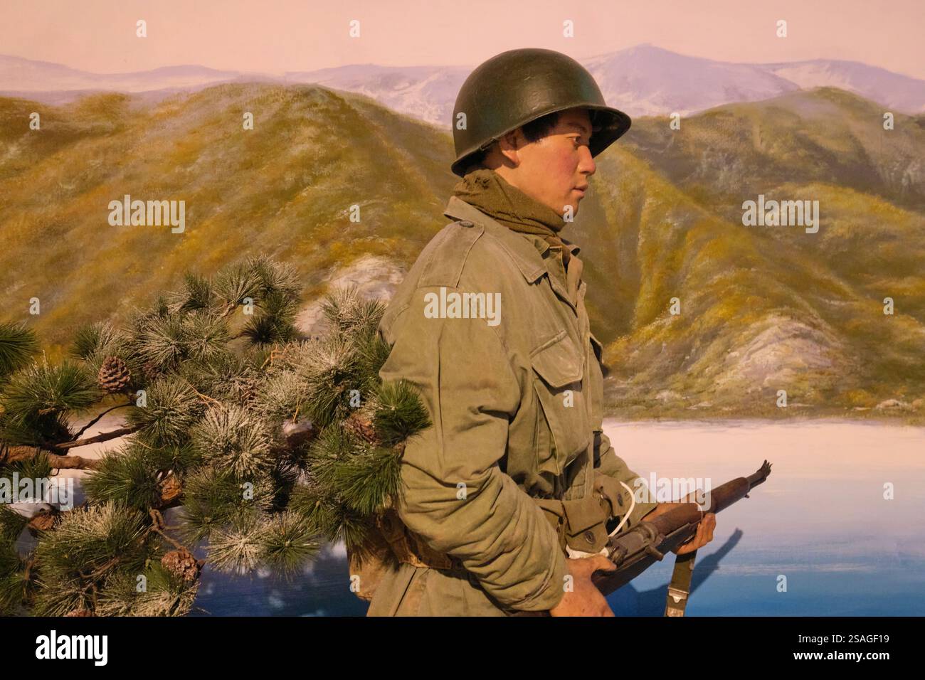 Diorama of a typical soldier, wearing a winter coat for cold protection ...