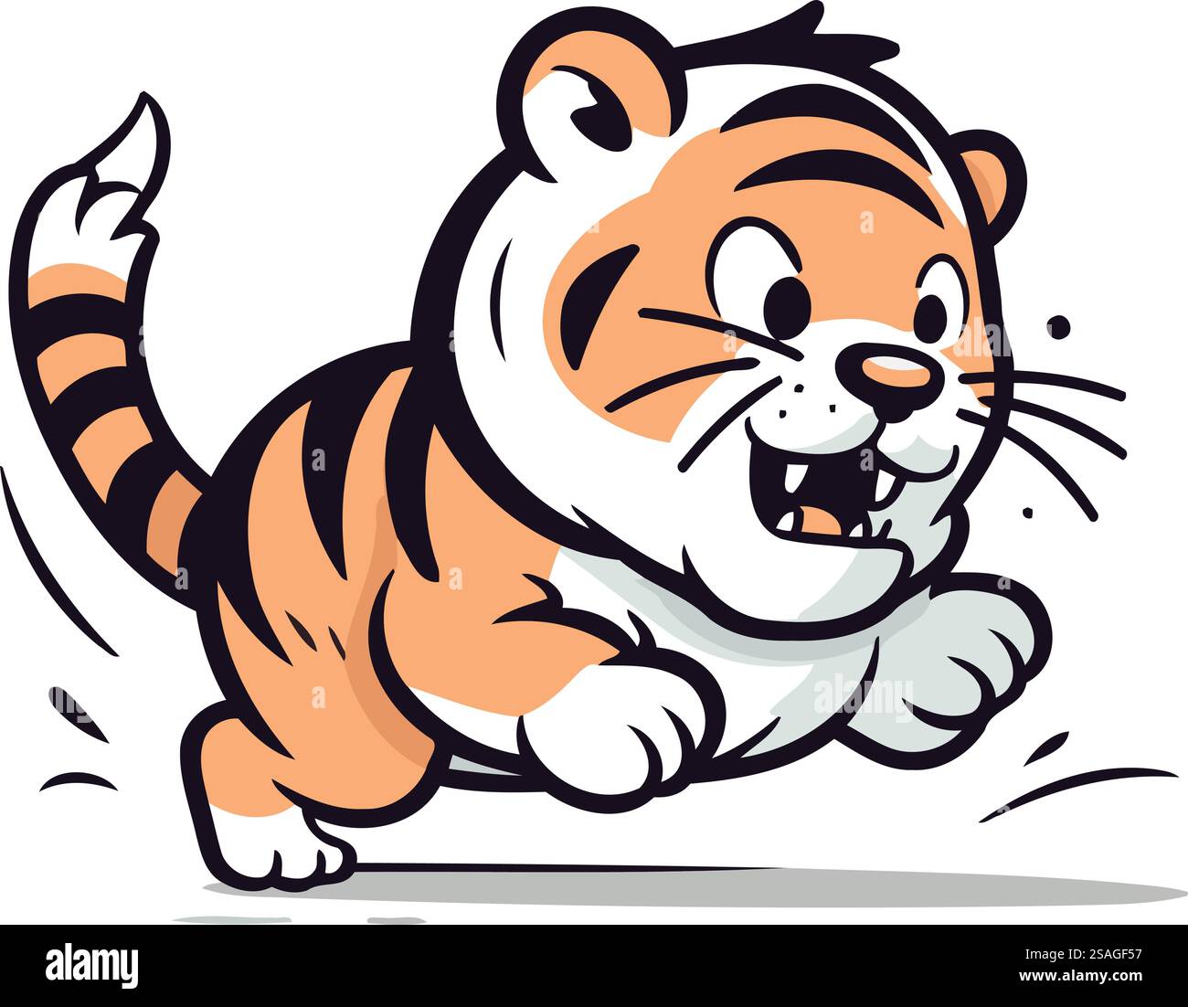 Cute cartoon tiger running. Vector illustration. Isolated on white ...