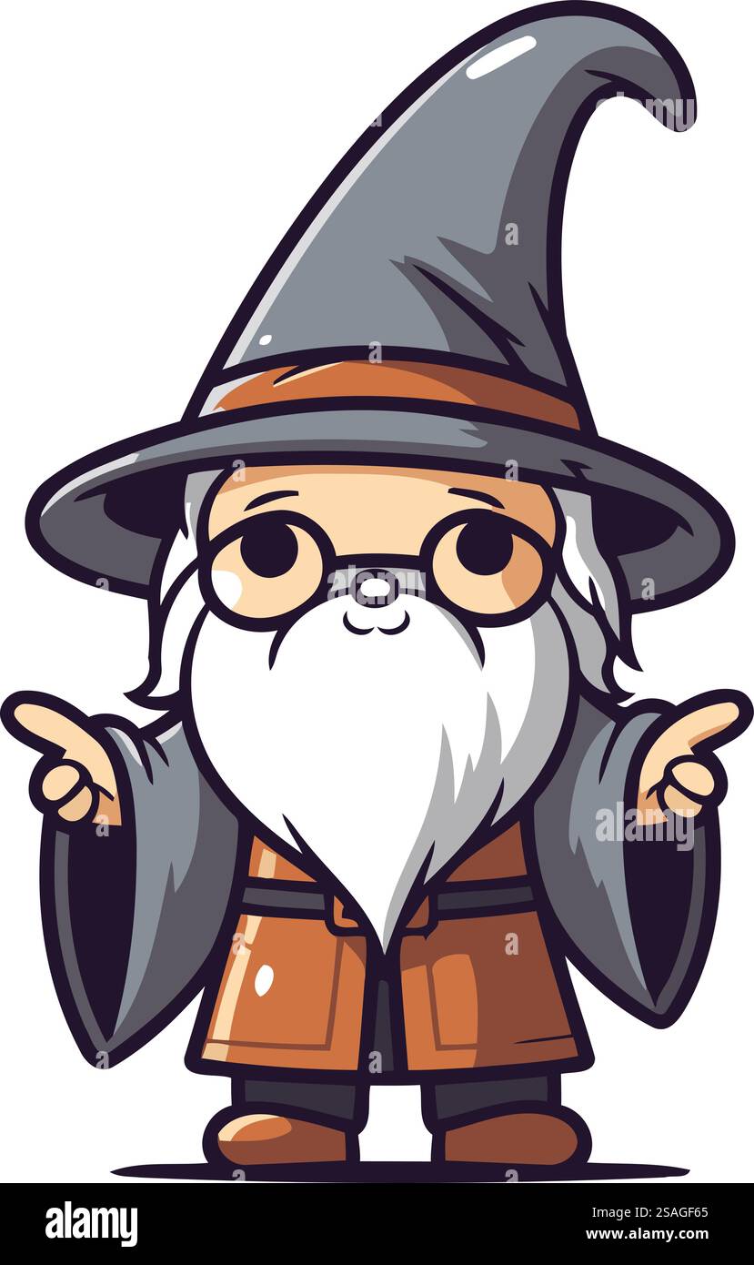 Cute Cartoon Wizard Wearing Old Fashioned Clothes. Vector Illustration ...