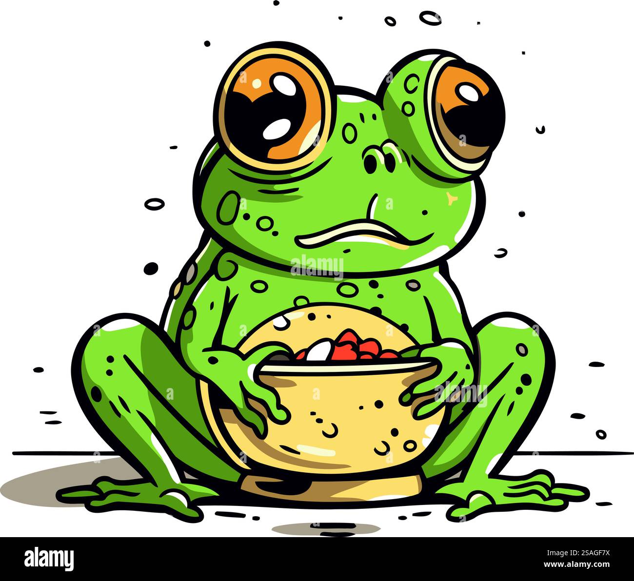 Frog with bowl of food. Vector illustration in cartoon style Stock ...