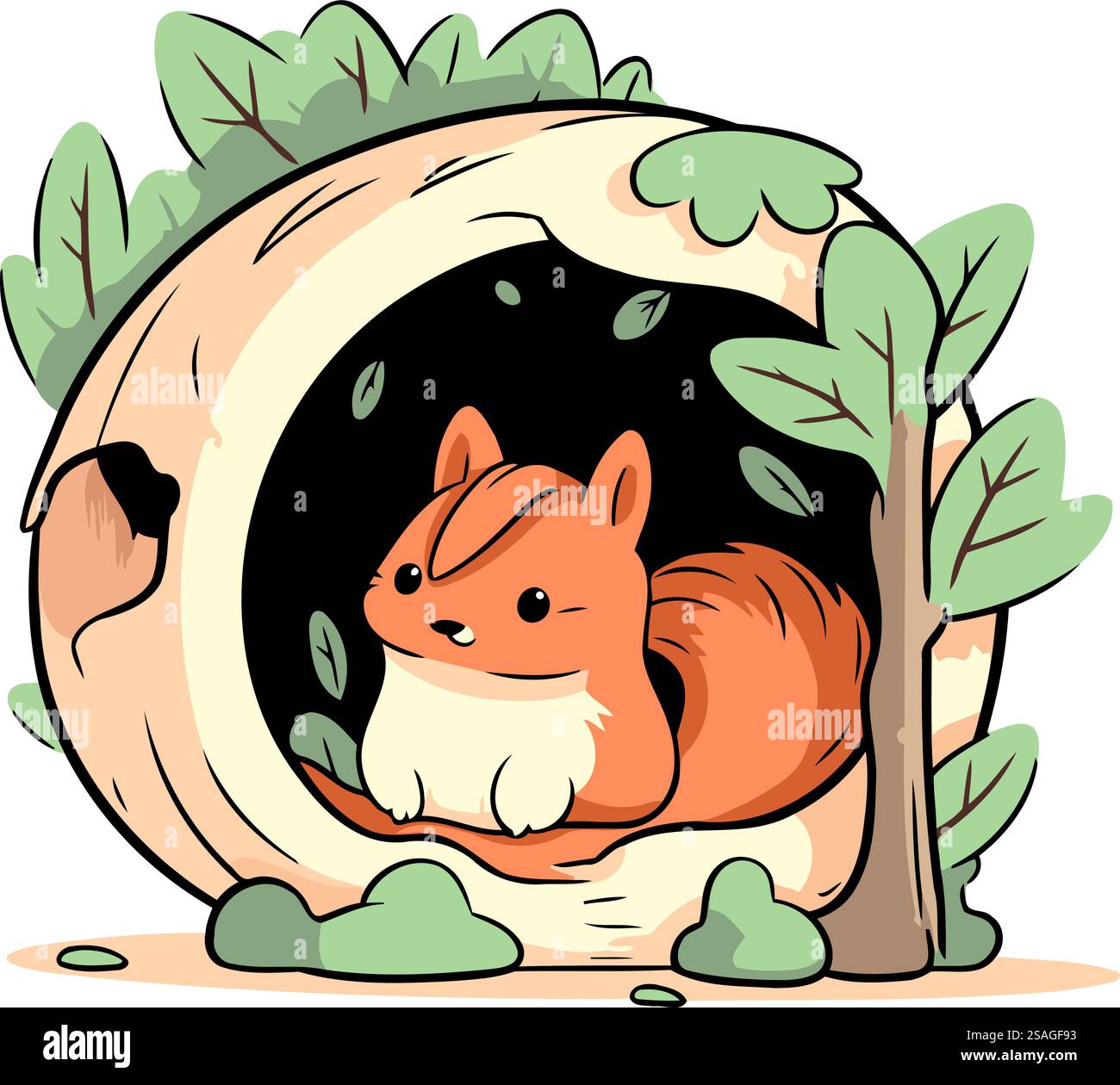 Cute fox in a hole in the tree. Vector illustration Stock Vector Image ...