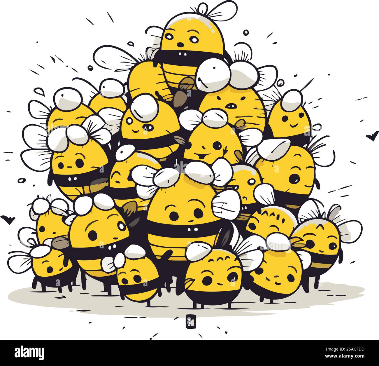 Vector illustration of a group of bees. Cartoon funny bees. Vector ...