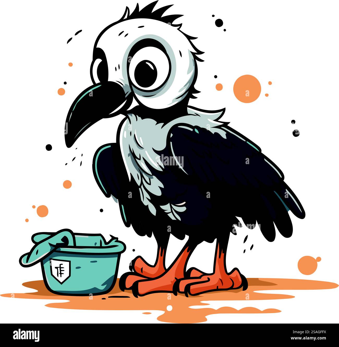 Cute cartoon raven with a bucket of water. Vector illustration Stock ...