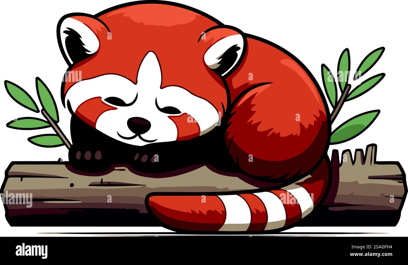 Cute red panda sleeping on a log. Vector illustration Stock Vector ...