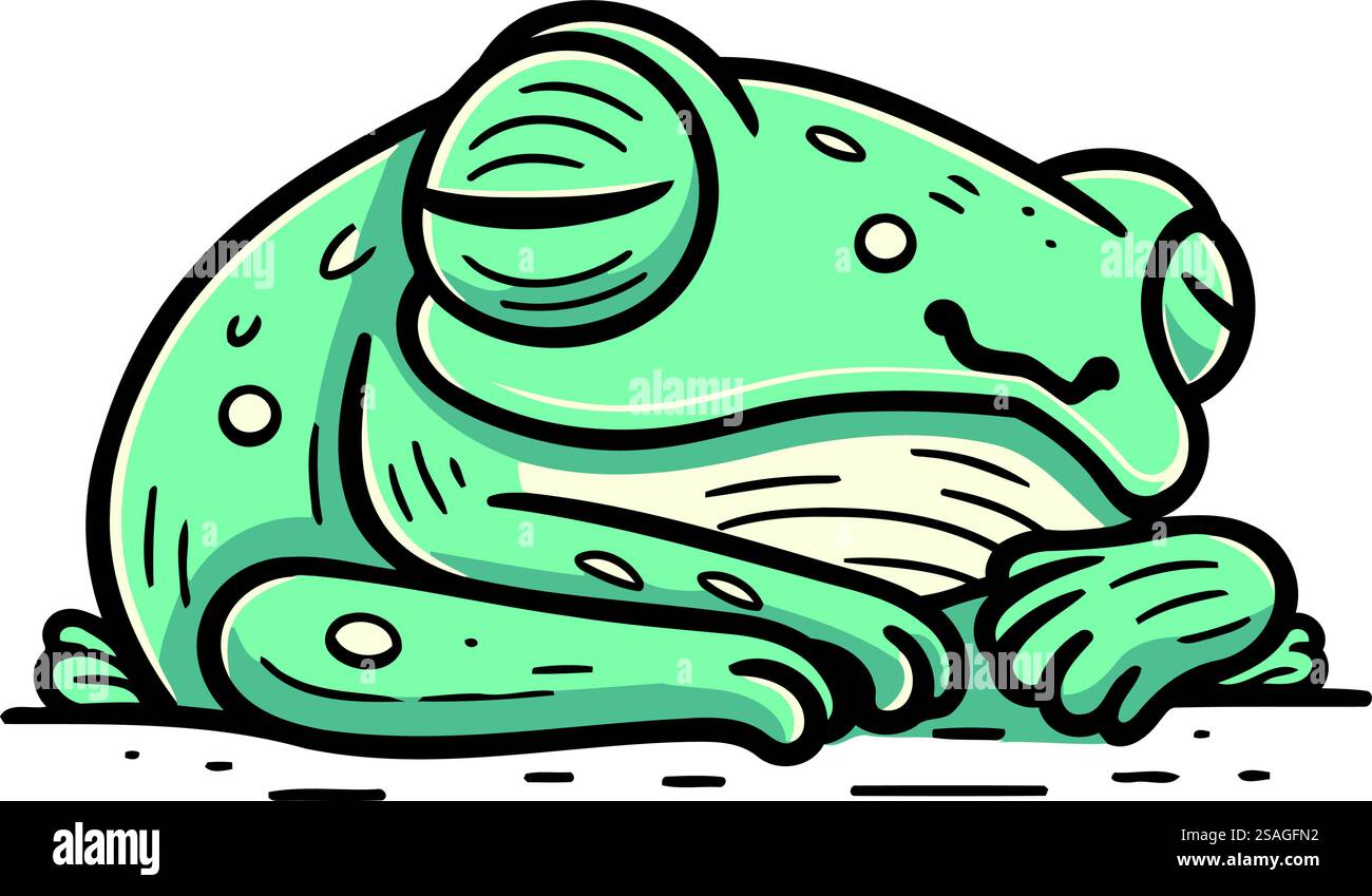 Cartoon frog sleeping on the ground. Vector illustration isolated on ...