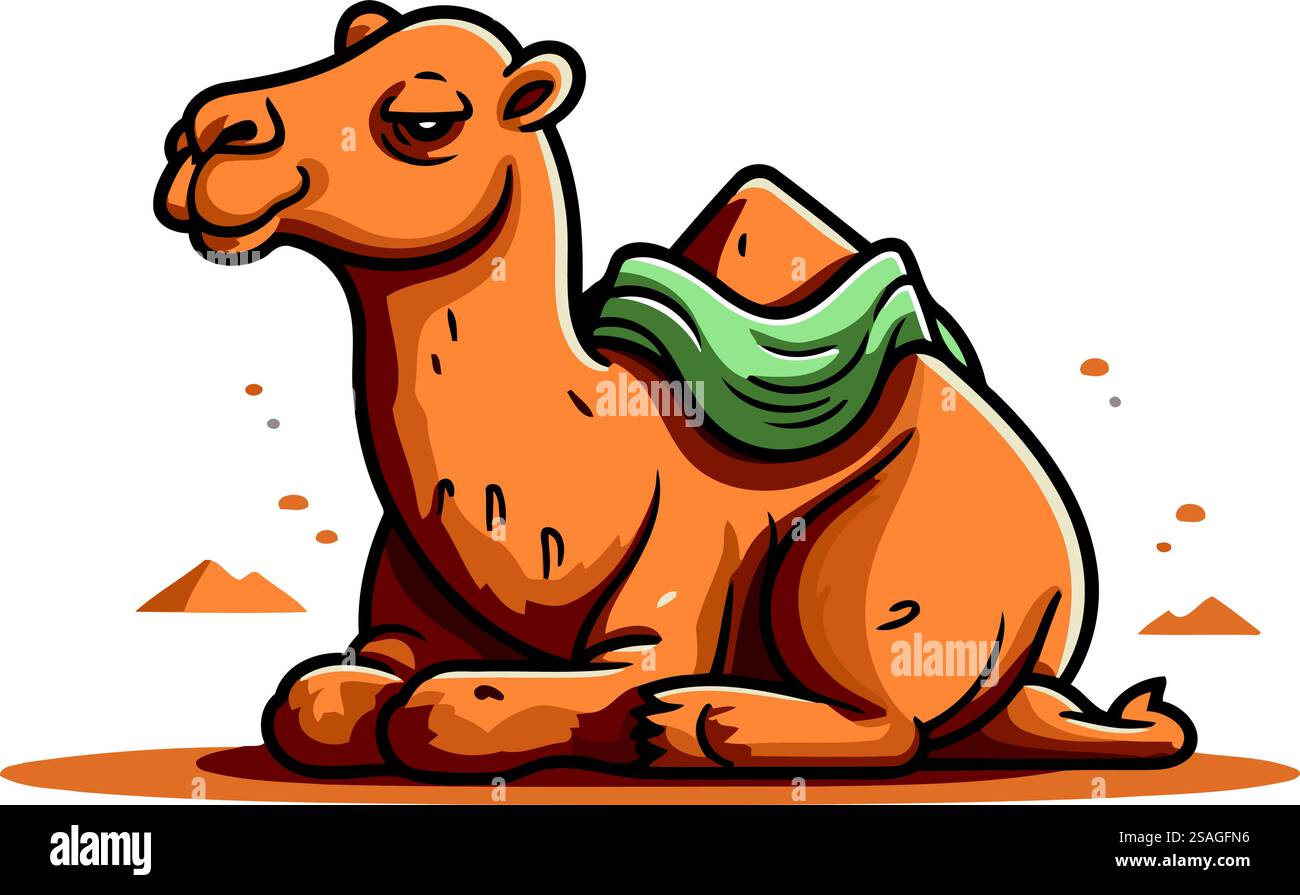 Camel sitting on the sand. Vector illustration in cartoon style Stock ...
