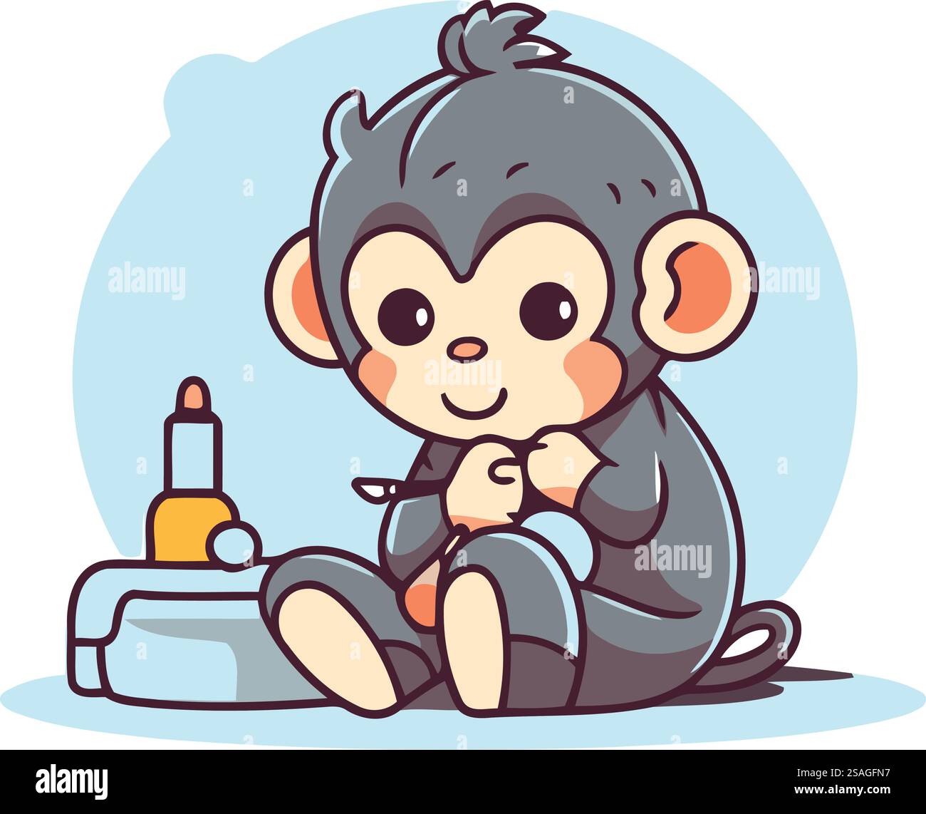Monkey sitting on the floor. vector illustration in cartoon style Stock ...