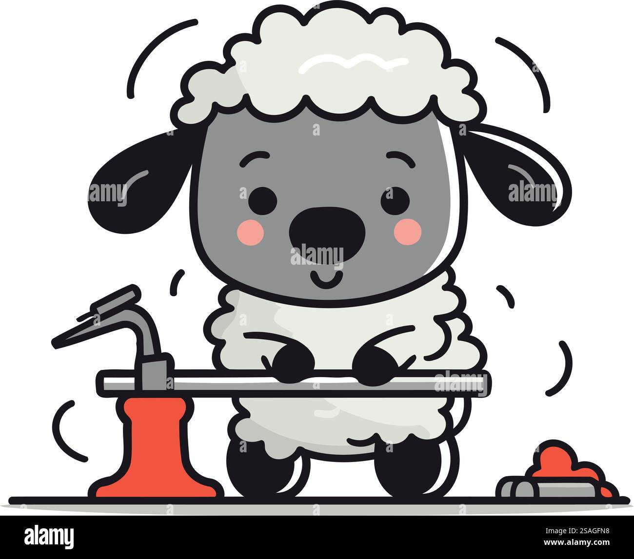 Cute sheep washing with a tap. Vector illustration in cartoon style ...