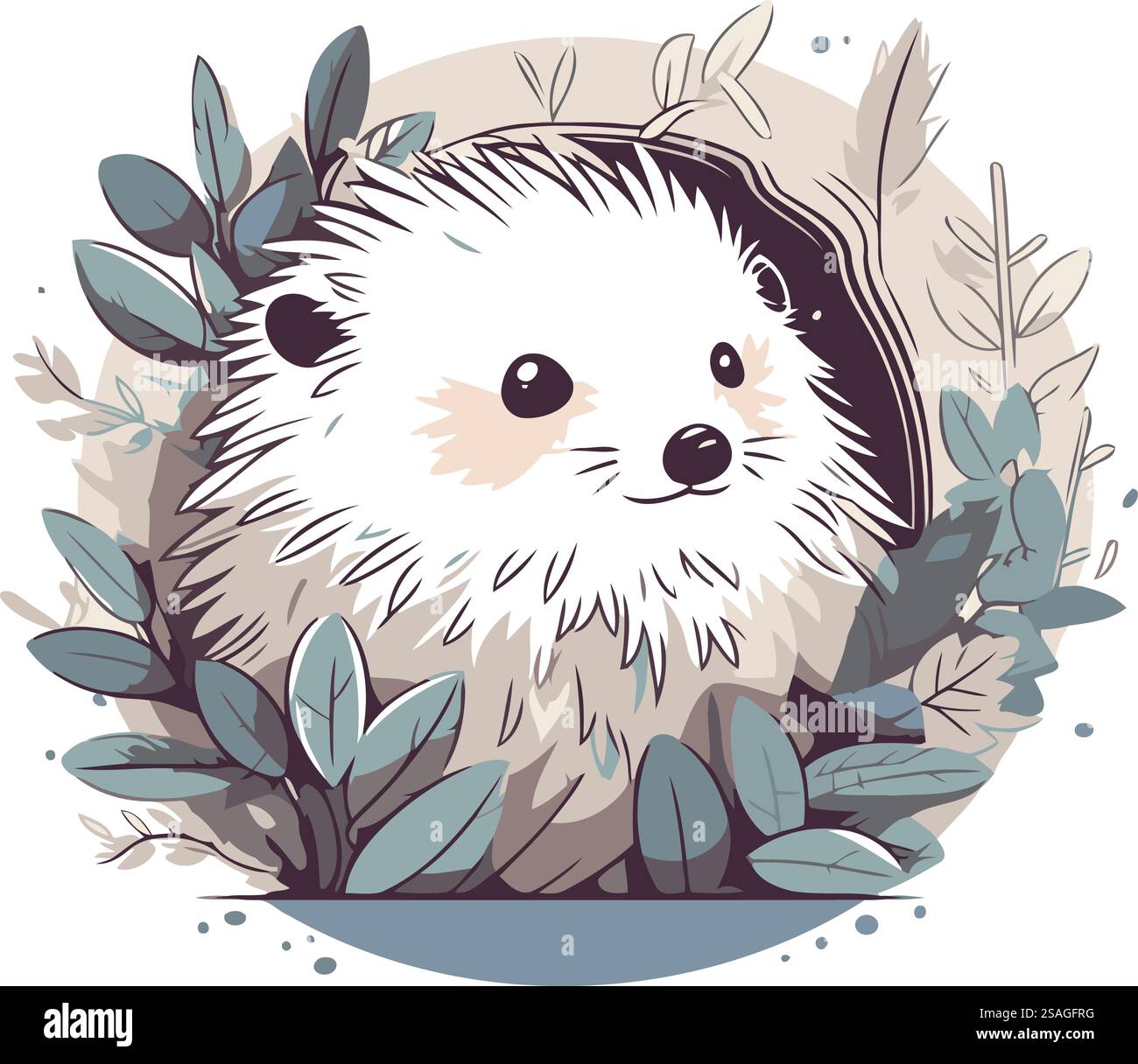 Cute hedgehog with leaves. Vector illustration in cartoon style Stock ...