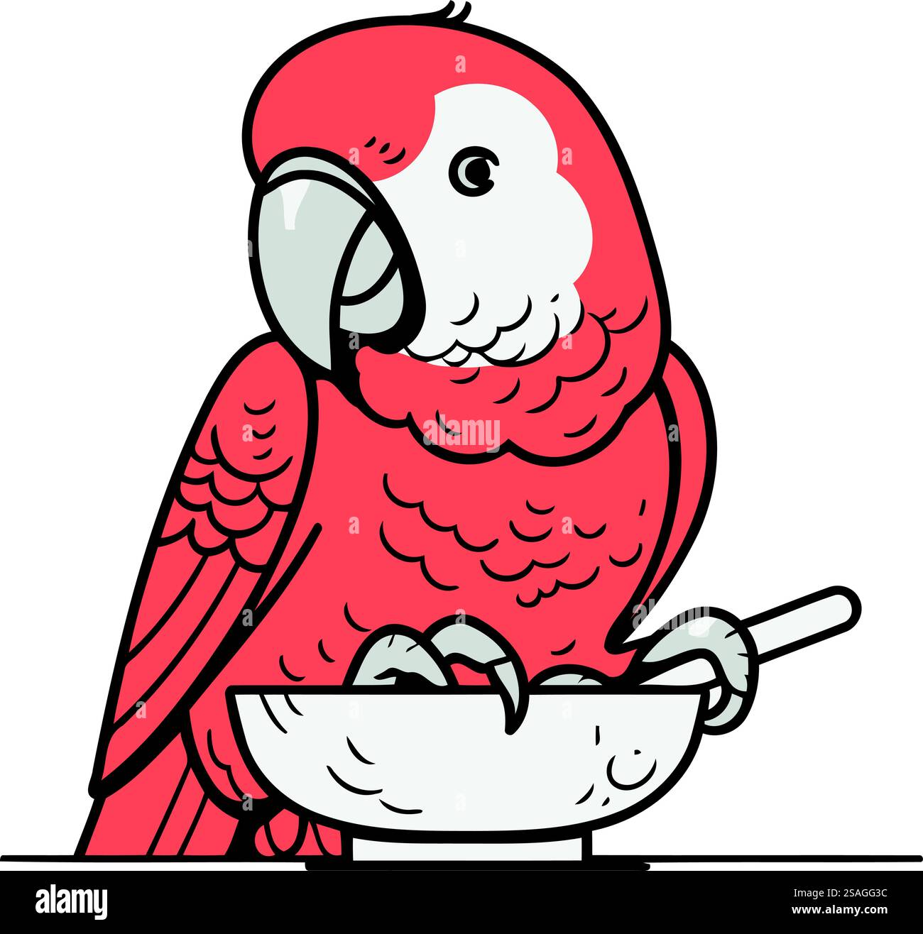 Cute red parrot with a bowl of food. Vector illustration Stock Vector ...