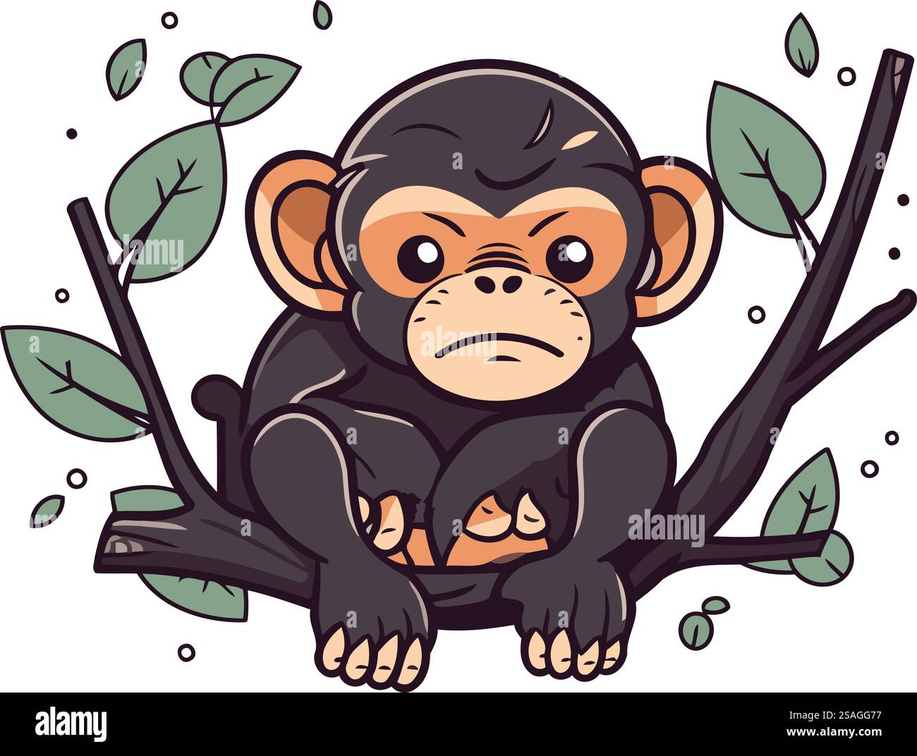 Cute cartoon monkey sitting on a tree branch. Vector illustration Stock ...