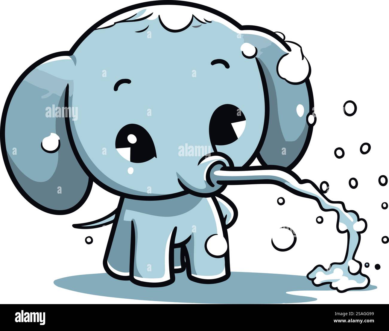 Cute elephant is drinking water from a tap. Vector illustration Stock ...