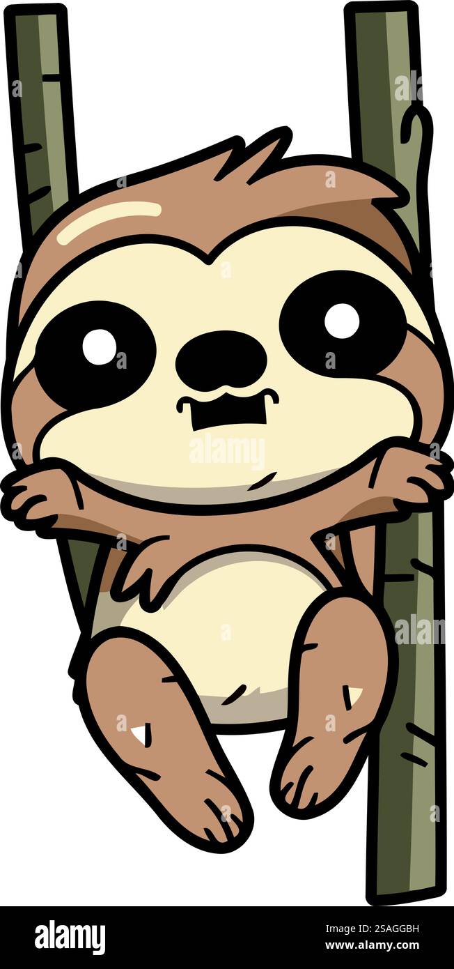 Cute cartoon sloth hanging on a tree. Vector illustration Stock Vector ...